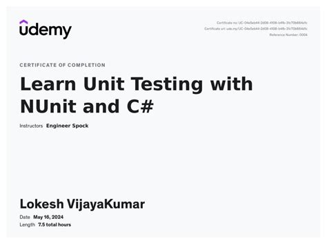 Completed Unit Testing Course With Nunit And C Lokesh Vijayakumar