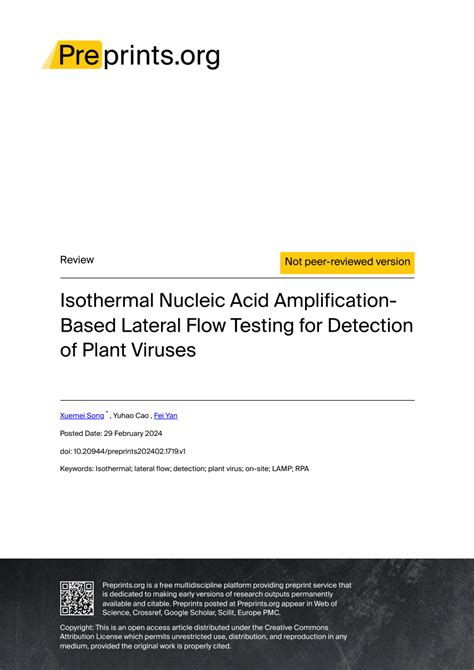 Pdf Isothermal Nucleic Acid Amplification Based Lateral Flow Testing For Detection Of Plant