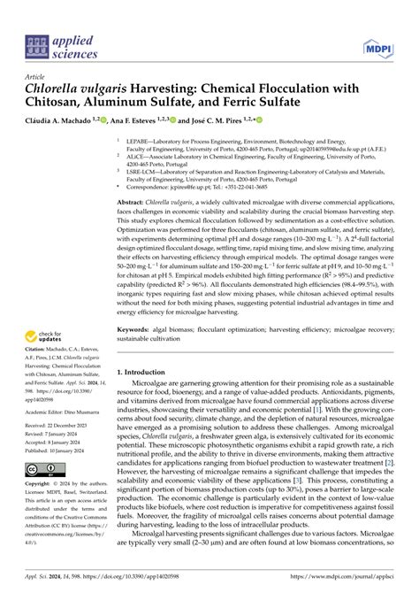 Pdf Chlorella Vulgaris Harvesting Chemical Flocculation With Chitosan Aluminum Sulfate And