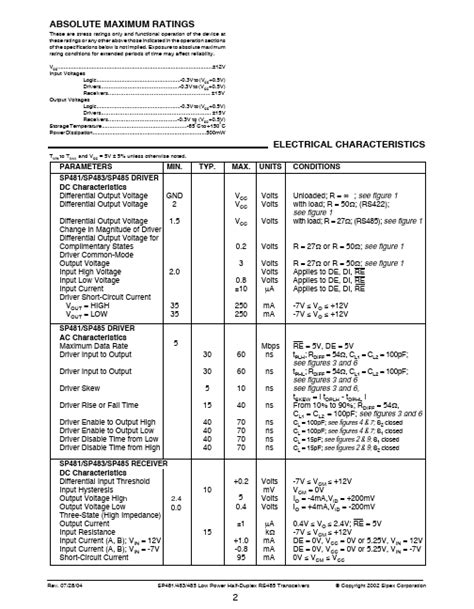 Sp485 Low Power Half Duplex Rs 485 Transceivers Sipex