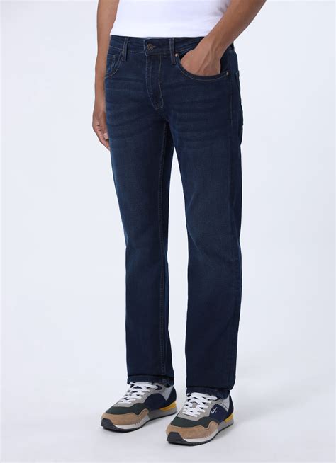 Men Mid Rise Dark Blue Straight Fit Stretchable Jeans Pepe Jeans India