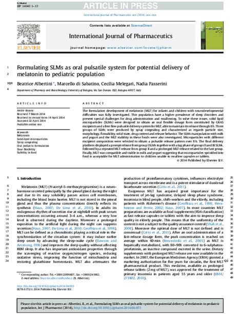 Pdf Formulating Slms As Oral Pulsatile System For Potential Delivery Of Melatonin To Pediatric