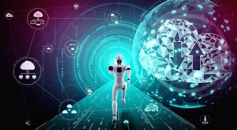 클라우드 컴퓨팅 기술을 사용하여 온라인 서버에 데이터를 저장하는 Ai 로봇 프리미엄 사진