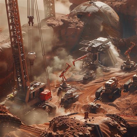 Engineers And Robots Constructing A Mars Base Premium Ai Generated Image