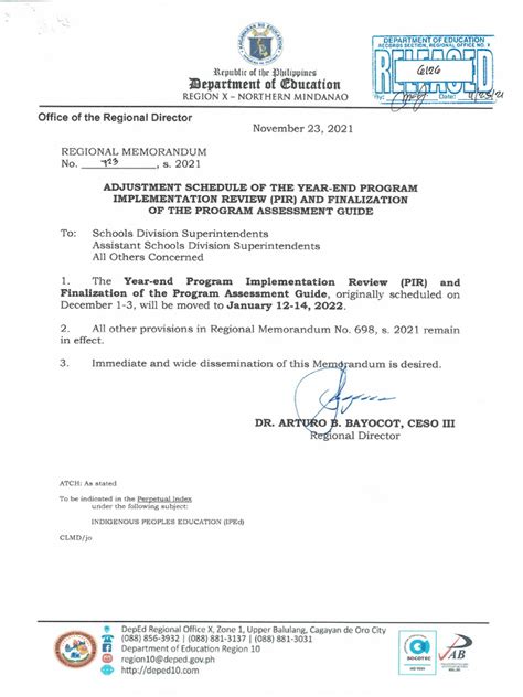 Rm 723 Adjustment Schedule Of The Year End Program Implementation Review Pir And Finalization
