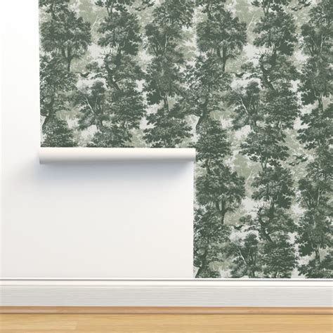 Tree Columns In Forest Green With Print Wallpaper Spoonflower