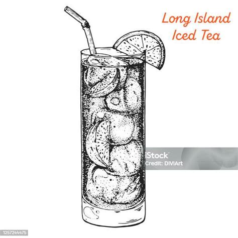 롱 아일랜드 아이스 티 칵테일 일러스트레이션 알코올 칵테일 손으로 그린 벡터 일러스트레이션 스케치 스타일입니다 롱아일랜드 아이스