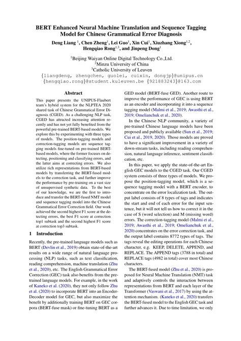 Pdf Bert Enhanced Neural Machine Translation And Sequence Tagging Model For Chinese