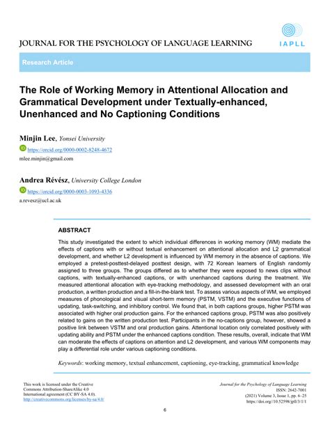 Pdf The Role Of Working Memory In Attentional Allocation And Grammatical Development Under