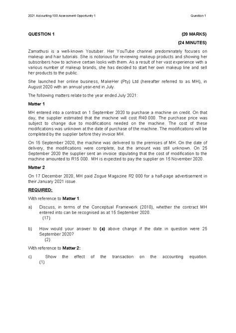 Acc100 Ao1 Q1 2021 Practical Session 1 Solution 2021 Accounting 100 Assessment Opportunity 1