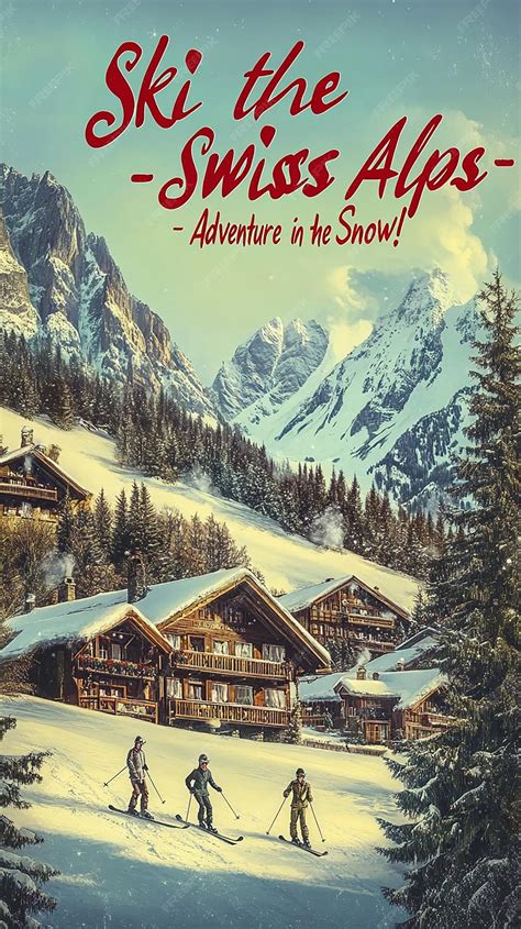 Ultrarealistic Vintage Ski Resort Poster For The Alps Premium Ai