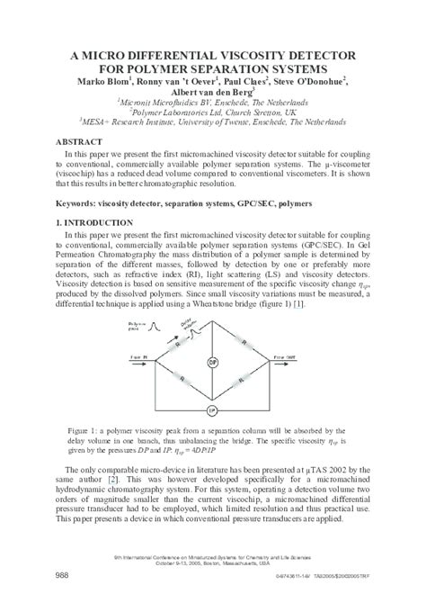 Pdf A Micro Differential Viscosity Detector For Polymer Separation System