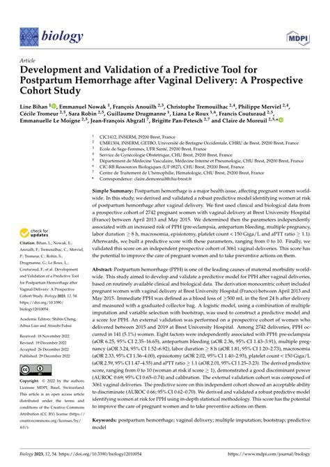 Pdf Development And Validation Of A Predictive Tool For Postpartum