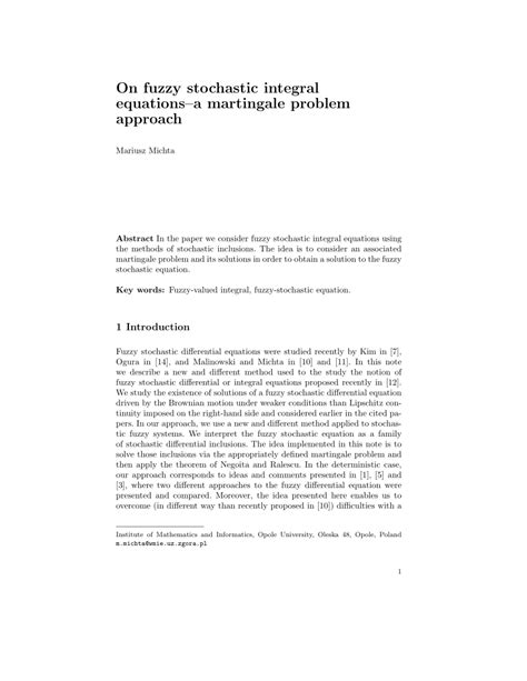 Pdf On Fuzzy Stochastic Integral Equations A Martingale Problem