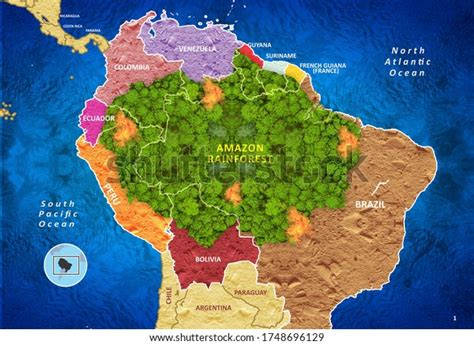 Amazon Rainforest Map Bordered Countires 3d Stock Illustration 1748696129