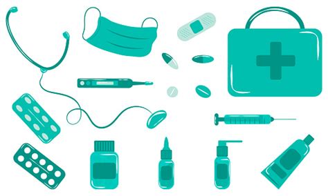 Set Of Medical Objects Stock Illustration Download Image Now Bottle