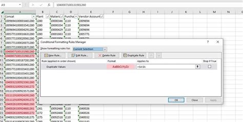 conditional formatting highlighting values that are not actual