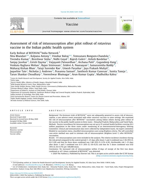 Pdf Assessment Of Risk Of Intussusception After Pilot Rollout Of Rotavirus Vaccine In The