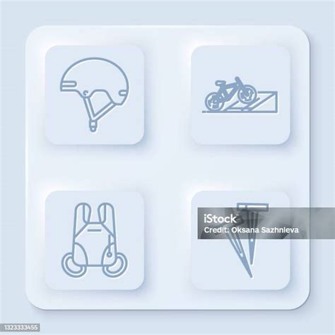 세트 라인 헬멧 거리 경사로에 자전거 낙하산과 텐트에 대한 못 흰색 정사각형 버튼 벡터 Emergency Shelter에 대한 스톡 벡터 아트 및 기타 이미지 Istock