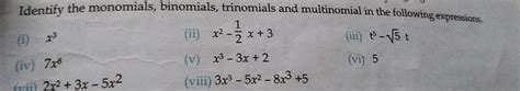 Identify The Monomials Binomials Trinomials And Gauthmath