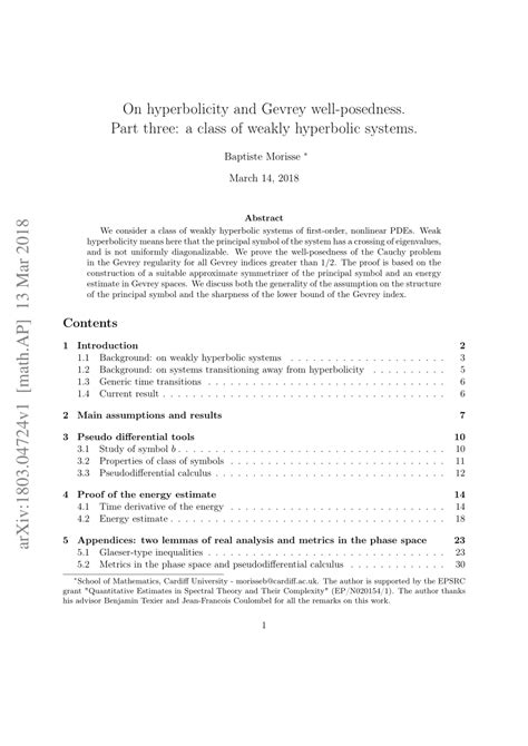 Pdf On Hyperbolicity And Gevrey Well Posedness Part Three A Class Of Weakly Hyperbolic Systems