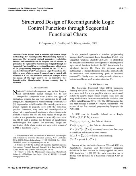 Pdf Structured Design Of Reconfigurable Logic Control Functions
