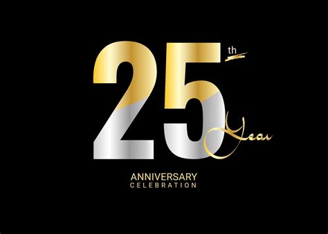 25 Years Anniversary Celebration Gold And Silver Vector Template 25