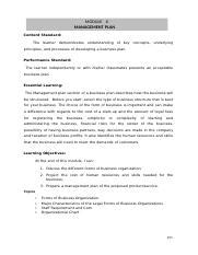 6 MANAGEMENT PLAN Docx MODULE 6 MANAGEMENT PLAN Content Standard The Learner Demonstrates