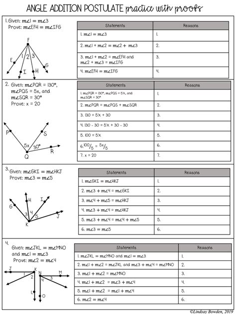 Angle Addition Proofs Segment Addition Proofs Worksheet Answers