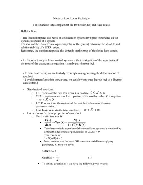 Root Locus Technique Control Systems Analysis