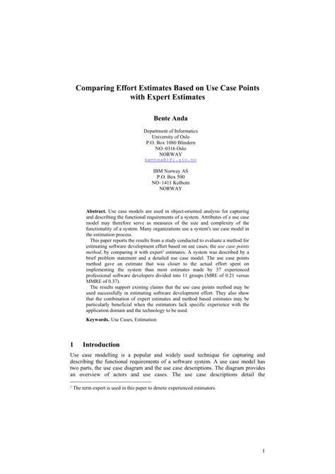 Pdf Comparing Effort Estimates Based On Use Case Points With Expert
