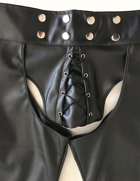 Mens Assless Pu Leather Short Chaps Gay Leather Fetishwear