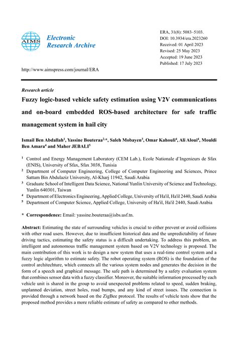 Pdf Fuzzy Logic Based Vehicle Safety Estimation Using V2v
