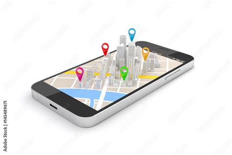 Mobile Gps Navigation Concept Smartphone With City Map Application And Marker Pin Pointer 3d