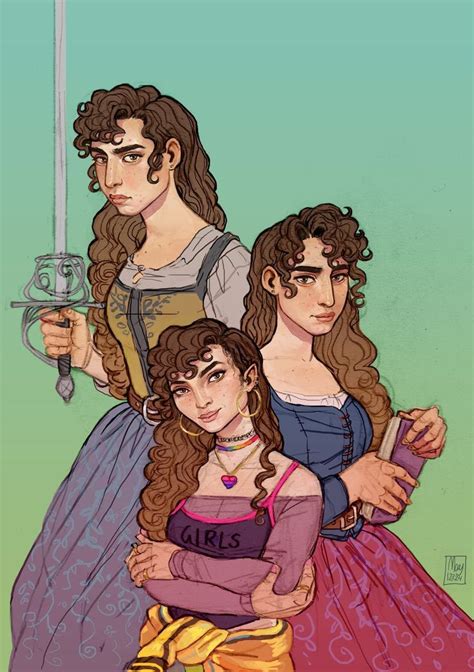 Two Women And A Man Are Standing Next To Each Other With Swords In Their Hands