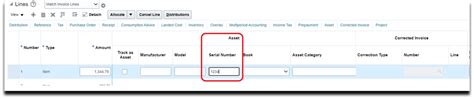 Ap Invoice Line Level Field Name For Asset Serial Number To Add Update The Value Using Soap