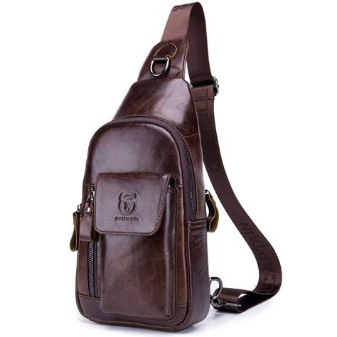 Bullcaptain Mens Leather Crossbody Bag Shoulder Sling Bag Casual