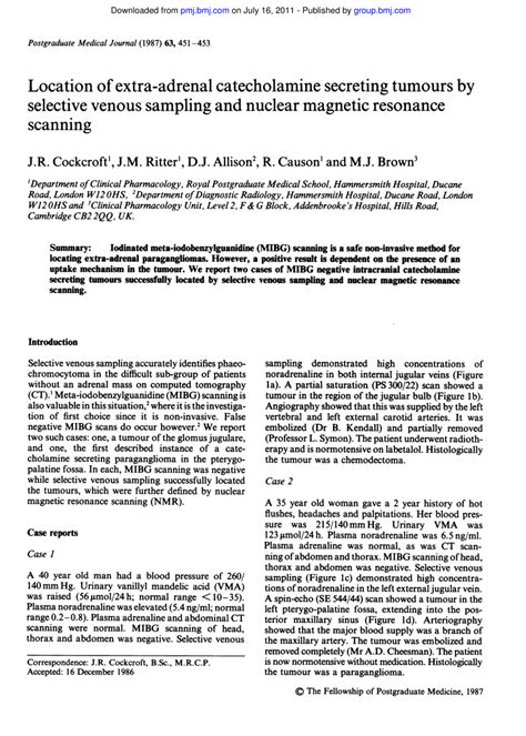 Pdf Location Of Extra Adrenal Catecholamine Secreting Tumours By