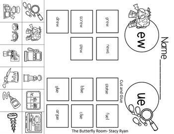 First Grade Double Vowels Vowel Teams EW, UE , UI Activities Sound Wall Posters