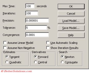 Excel Data Analysis Solver Options