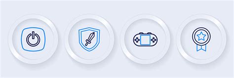 Set Line Game Rating With Medal Portable Video Game Console Sword For And Power Button Icon