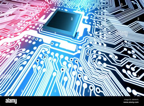 Digital Render Of A Circuit Board With Red And Blue Lighting Stock Photo Alamy