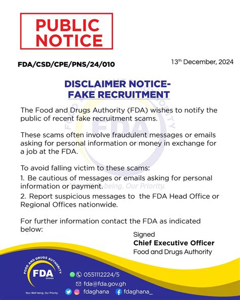 Fda Cautions Public Against Fake Recruitment Scams
