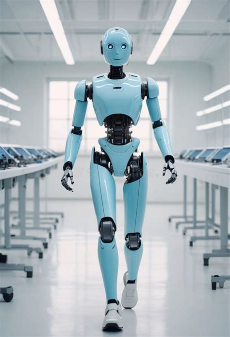 Experimental Humanoid Walking Robot Is Tested In A Laboratory Stock