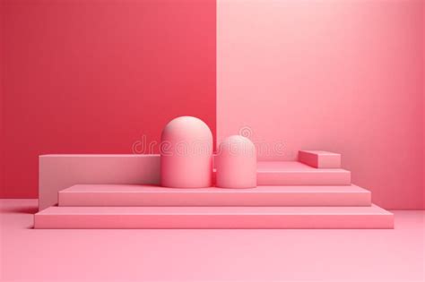 Pink 3d Pedestal Geometric Box With Staircase Steps Construction