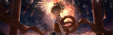 Genshin Impact Yoimiya Fireworks Pose 4k Wallpaper Download