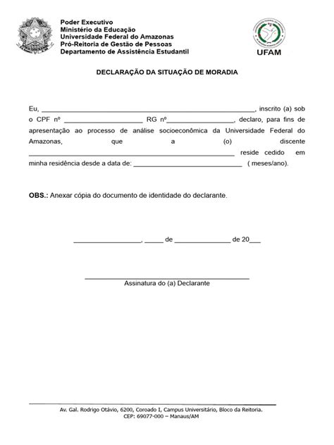 Declaração Da Situação De Moradia Pdf