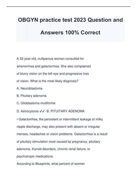 Obgyn Practice Test 2023 Question And Answers 100 Correct Obgyn Stuvia Us