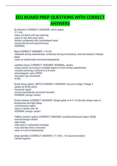 EEG BOARD PREP QUESTIONS WITH CORRECT ANSWERS EEG BOARD Stuvia US