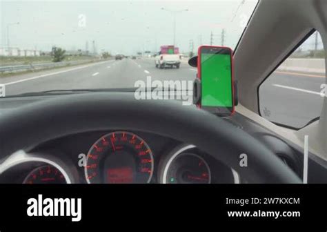The Map Gps Navigation On Modern Smartphone Green Screen Device Gadget Mounted On Phone Holder